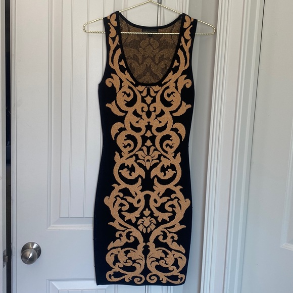 Jealous Tomato | Dresses | Metallic Gold Filigree Design Knit Dress ...